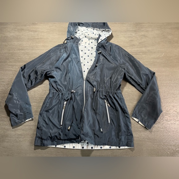 Cavalini | Jackets & Coats | Cavalini Navy Blue White Polka Dot Rain ...